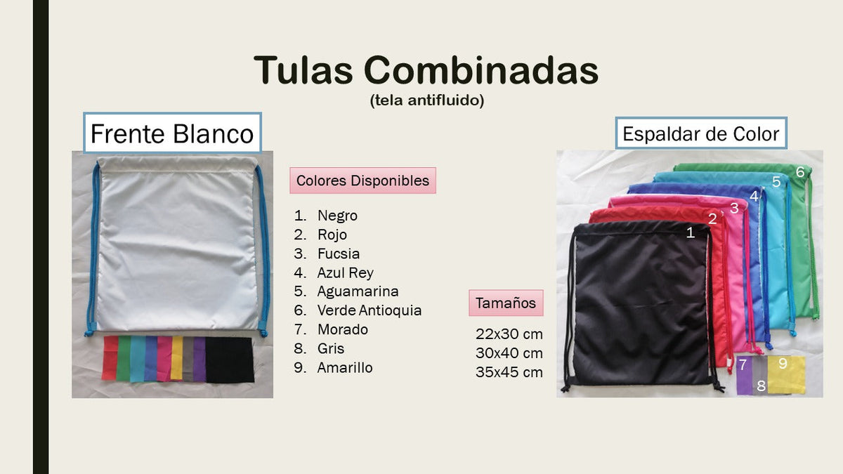TULAS DE SUBLIMACION (35X45) VARIOS COLORES – ColorMake Colombia